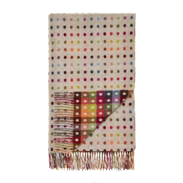 Reversible Polka Dot Throw - Rainbow & Beige | Woolroom